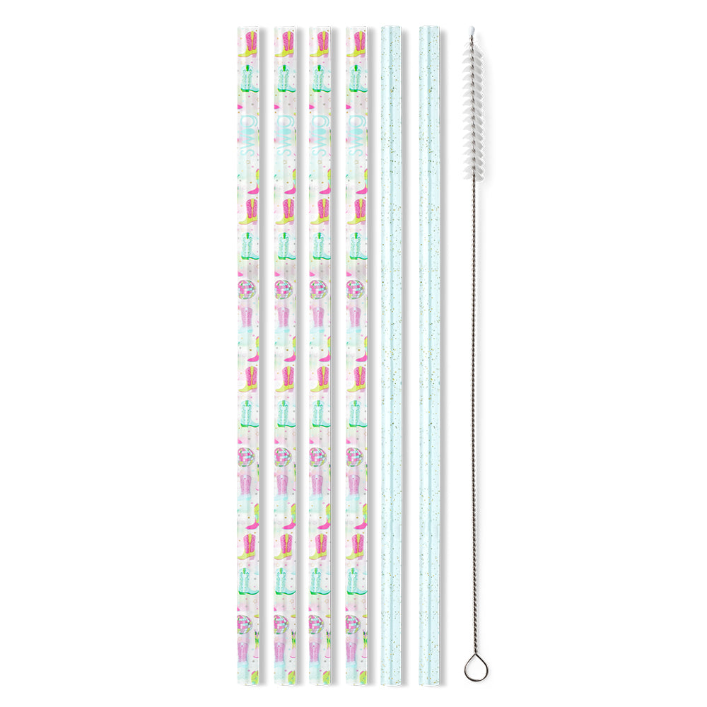 Disco Cowgirl + Aqua Glitter Straw Set - Swig Life