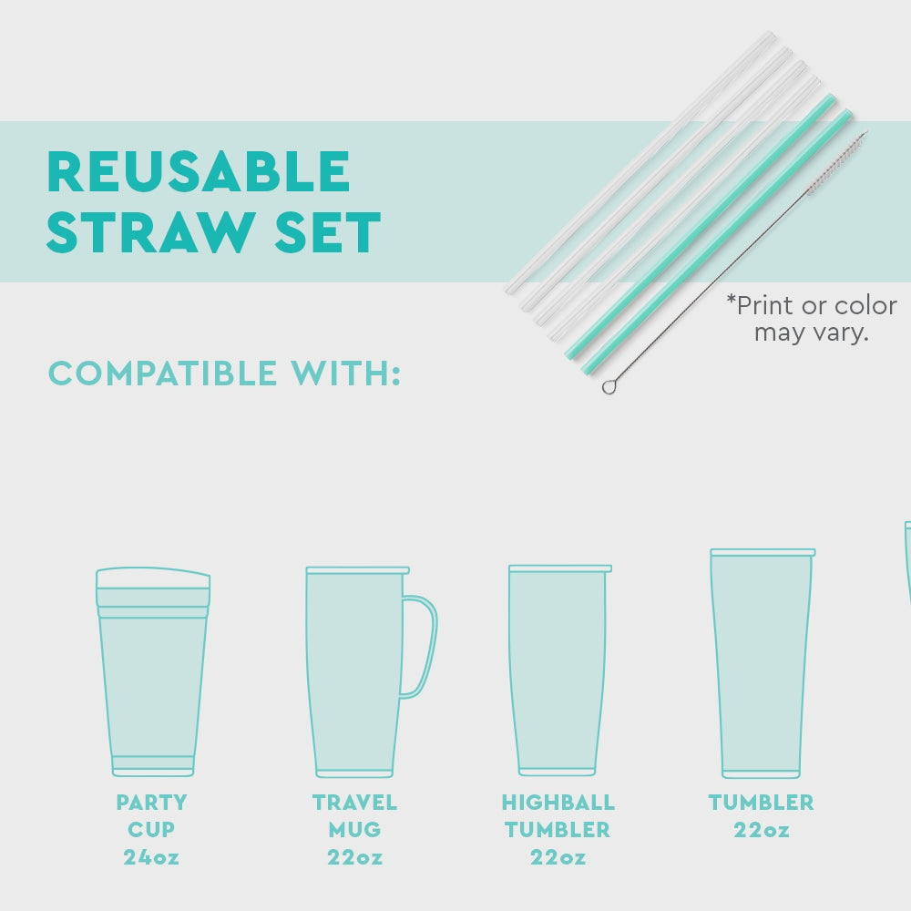 Clear + Aqua Tall Reusable Straw Set (5 piece) - Swig Life