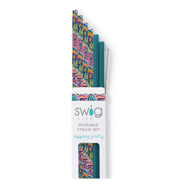 Bazaar Teal Reusable Straw Set Swig Life