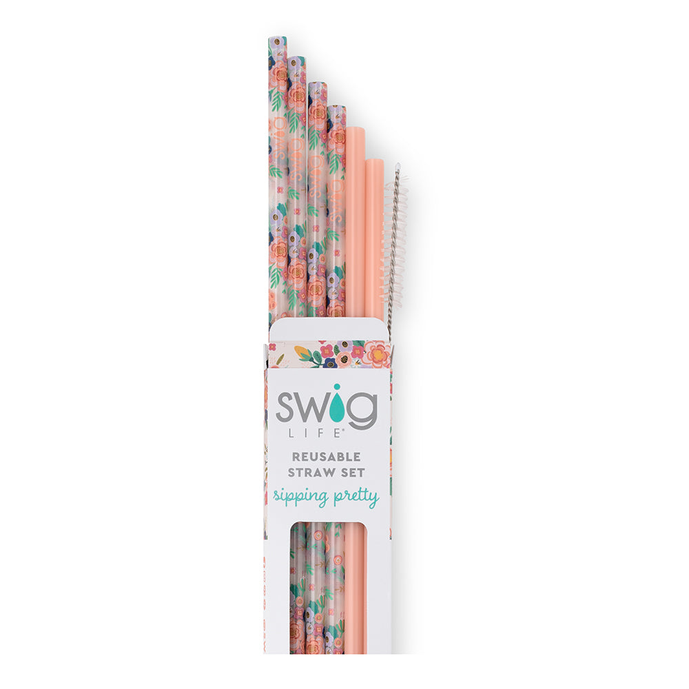 Full Bloom + Coral Reusable Straw Set – Swig Life