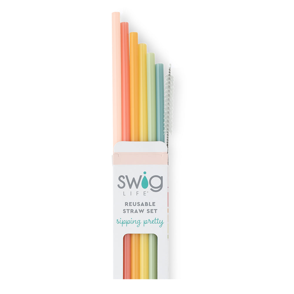Clear Aqua Tall Reusable Straw Set 5 Piece Swig Life