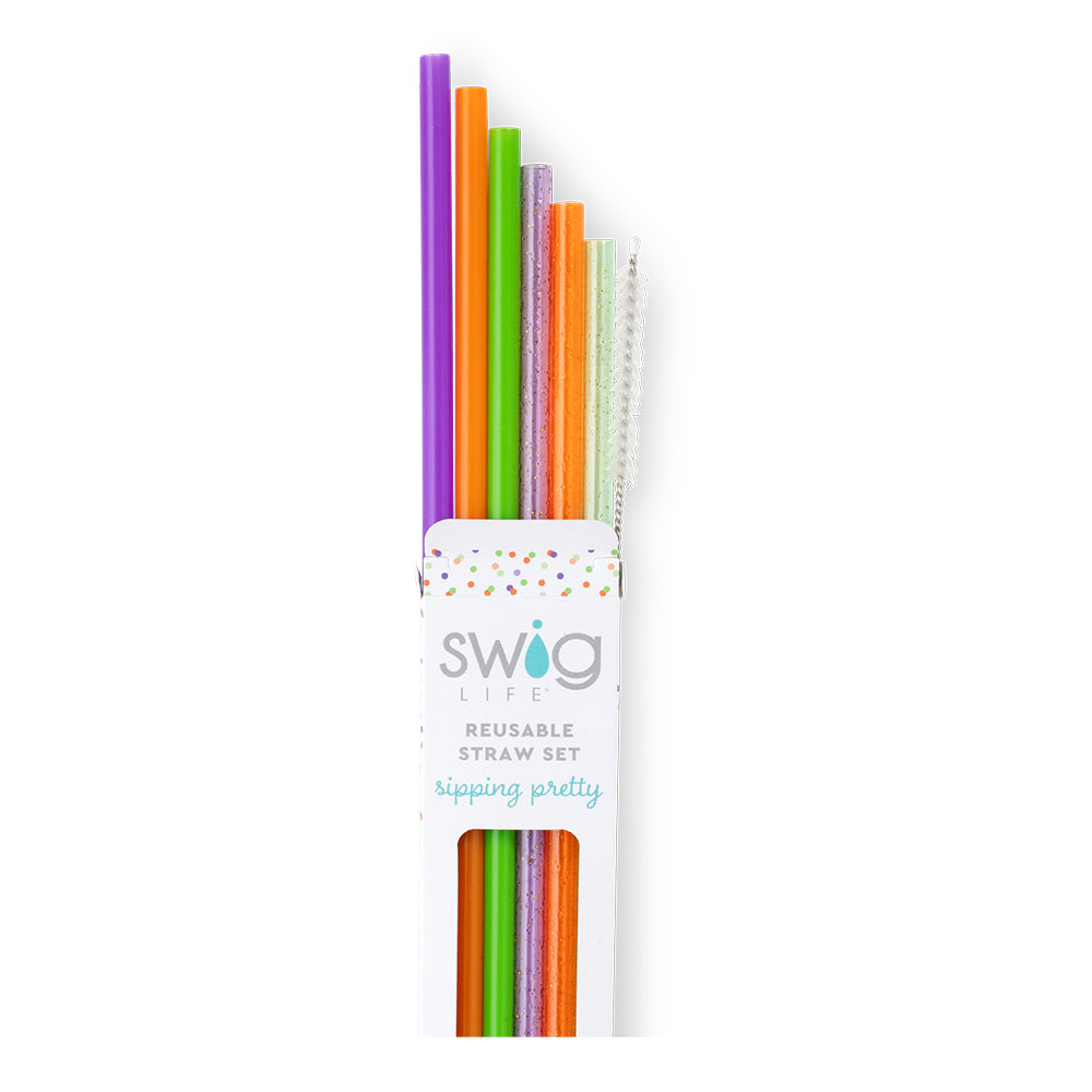 Clear + Aqua Tall Reusable Straw Set (5 piece) - Swig Life